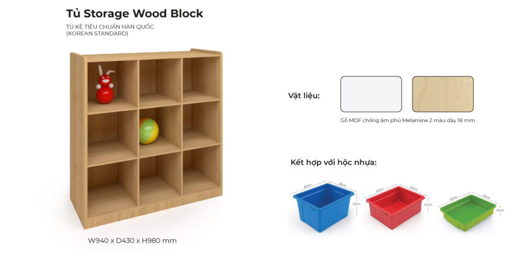 Tủ Storage Wood Block - Có Cánh - Nội Thất Trường Học Flexius