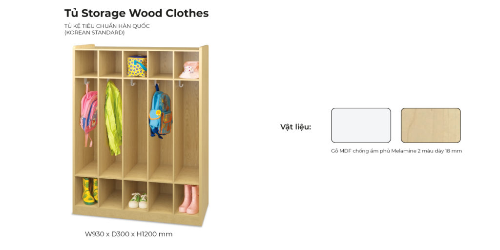 Tủ Storage Wood Clothes - Có Cánh - Nội Thất Trường Học Flexius