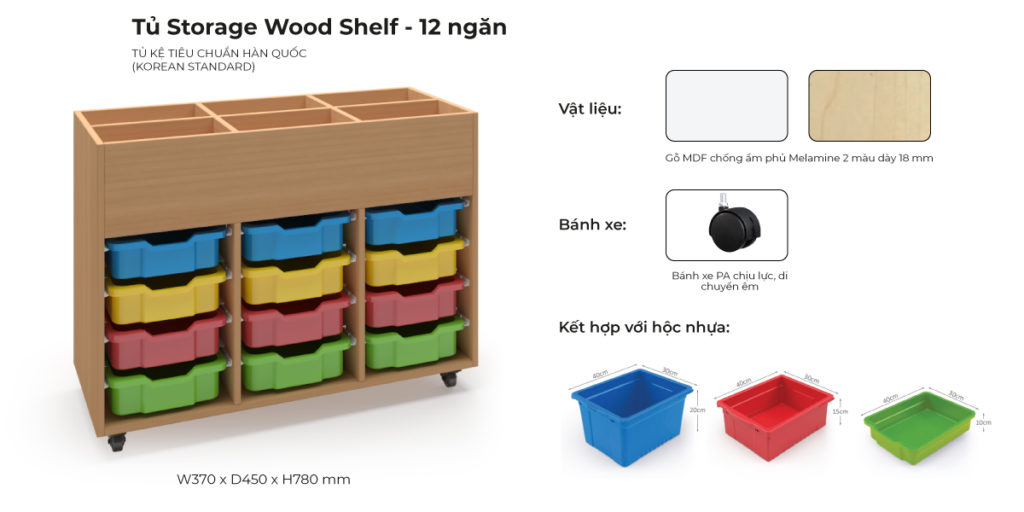 Tủ Storage Wood Shelf - 12 Ngăn - Nội Thất Trường Học Flexius